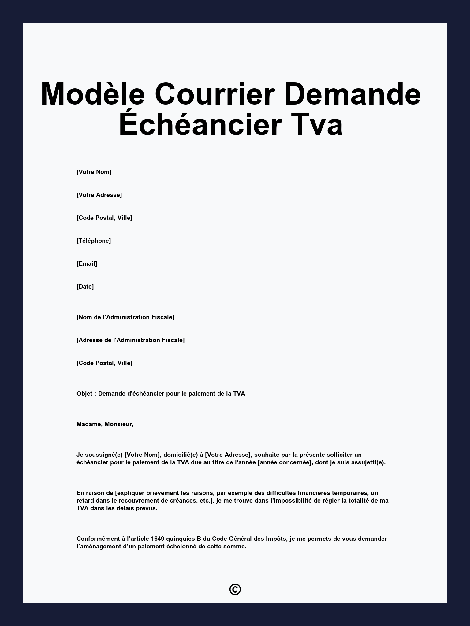 Modèle Courrier Demande Échéancier Tva