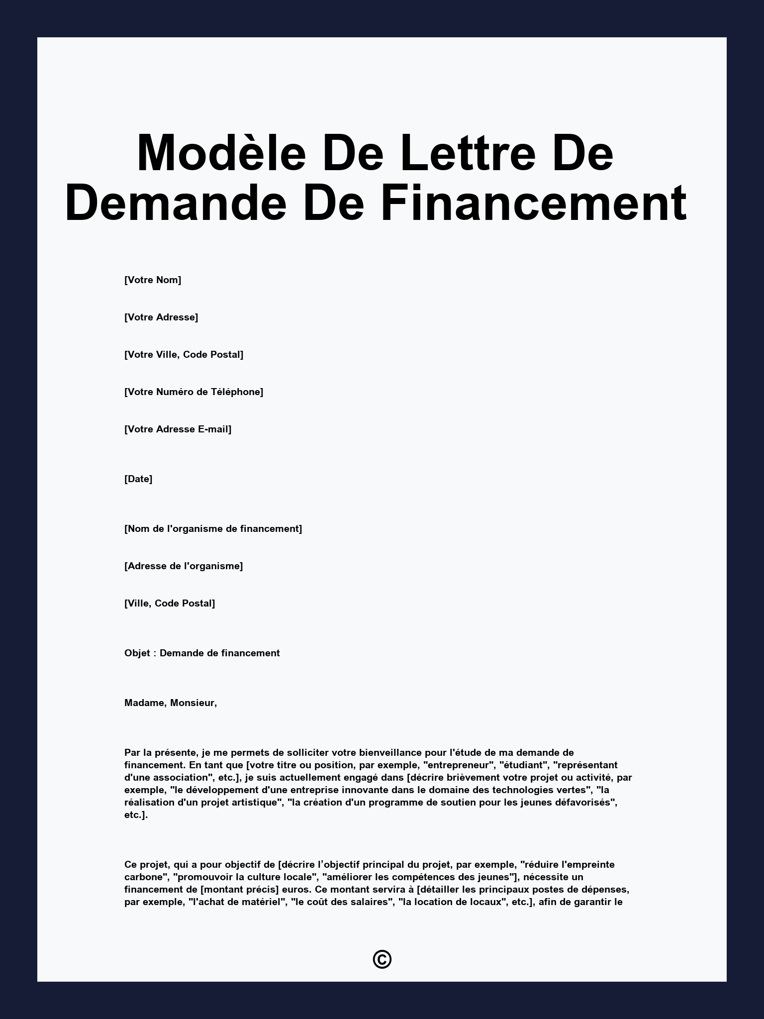 Modèle De Lettre De Demande De Financement