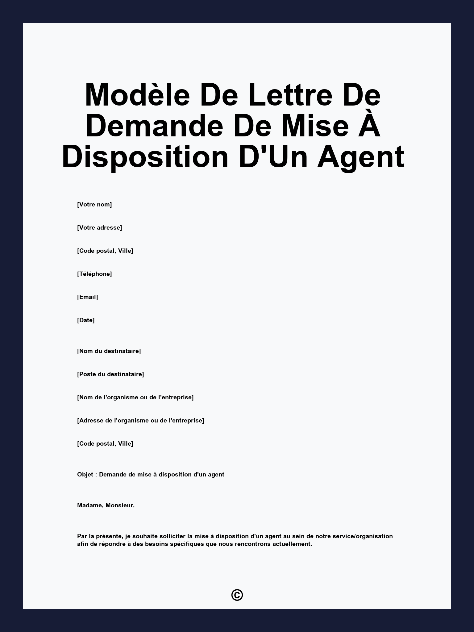 Modèle De Lettre De Demande De Mise À Disposition D'Un Agent