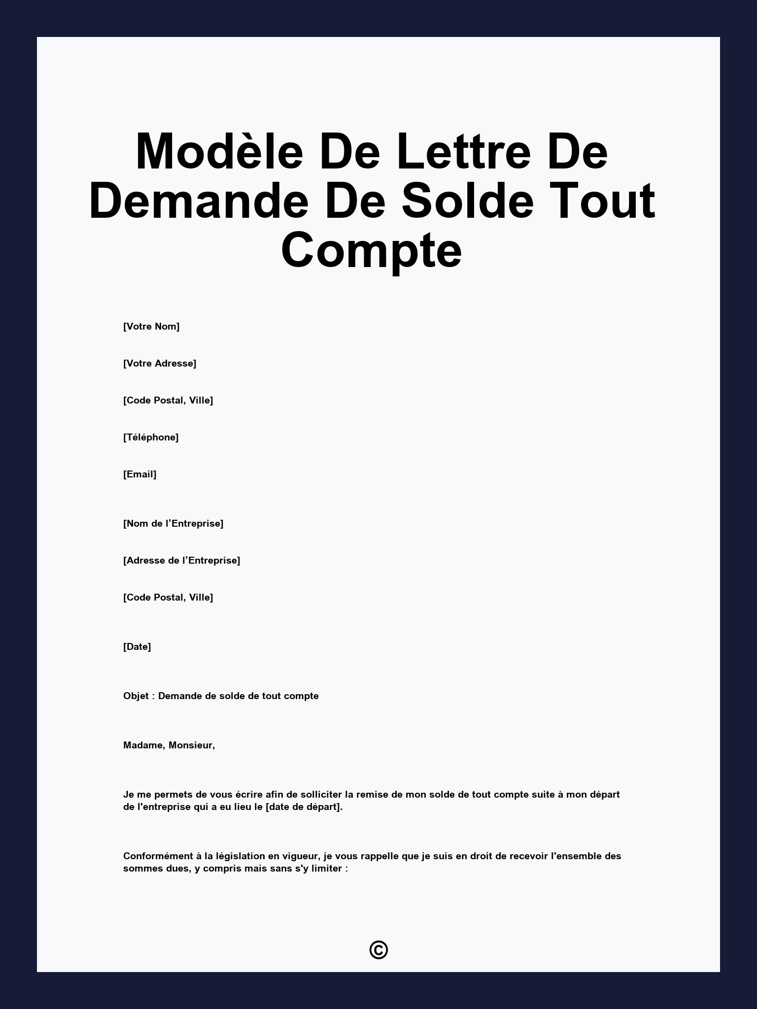 Modèle De Lettre De Demande De Solde Tout Compte