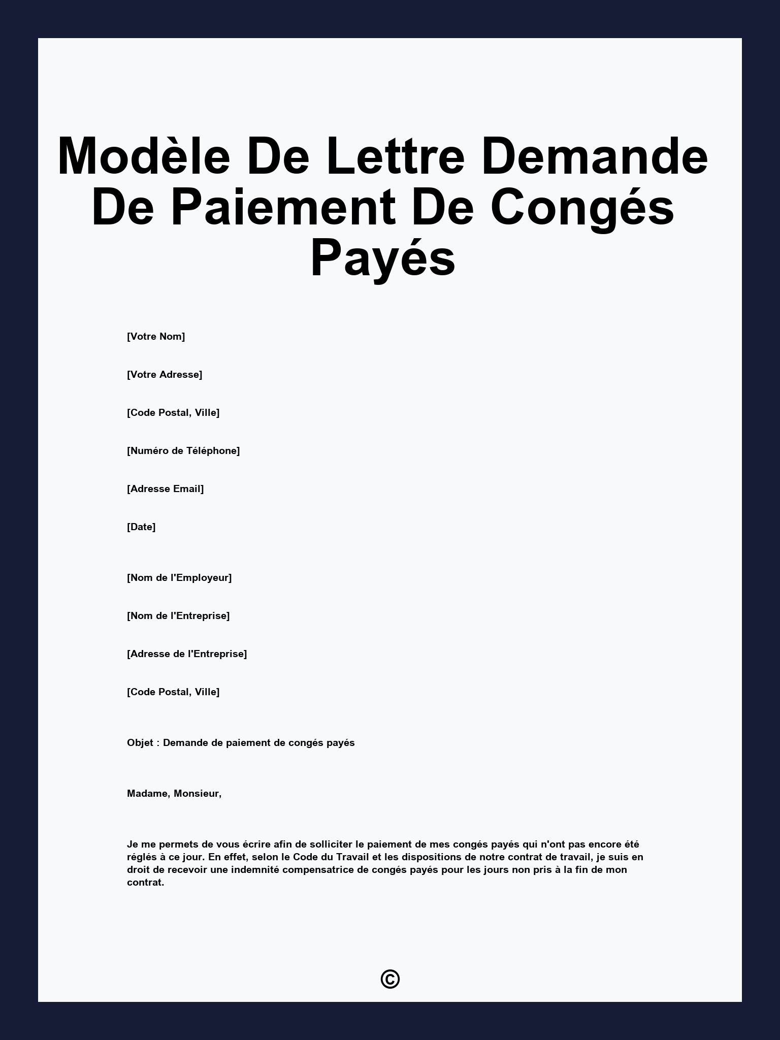 Modèle De Lettre Demande De Paiement De Congés Payés