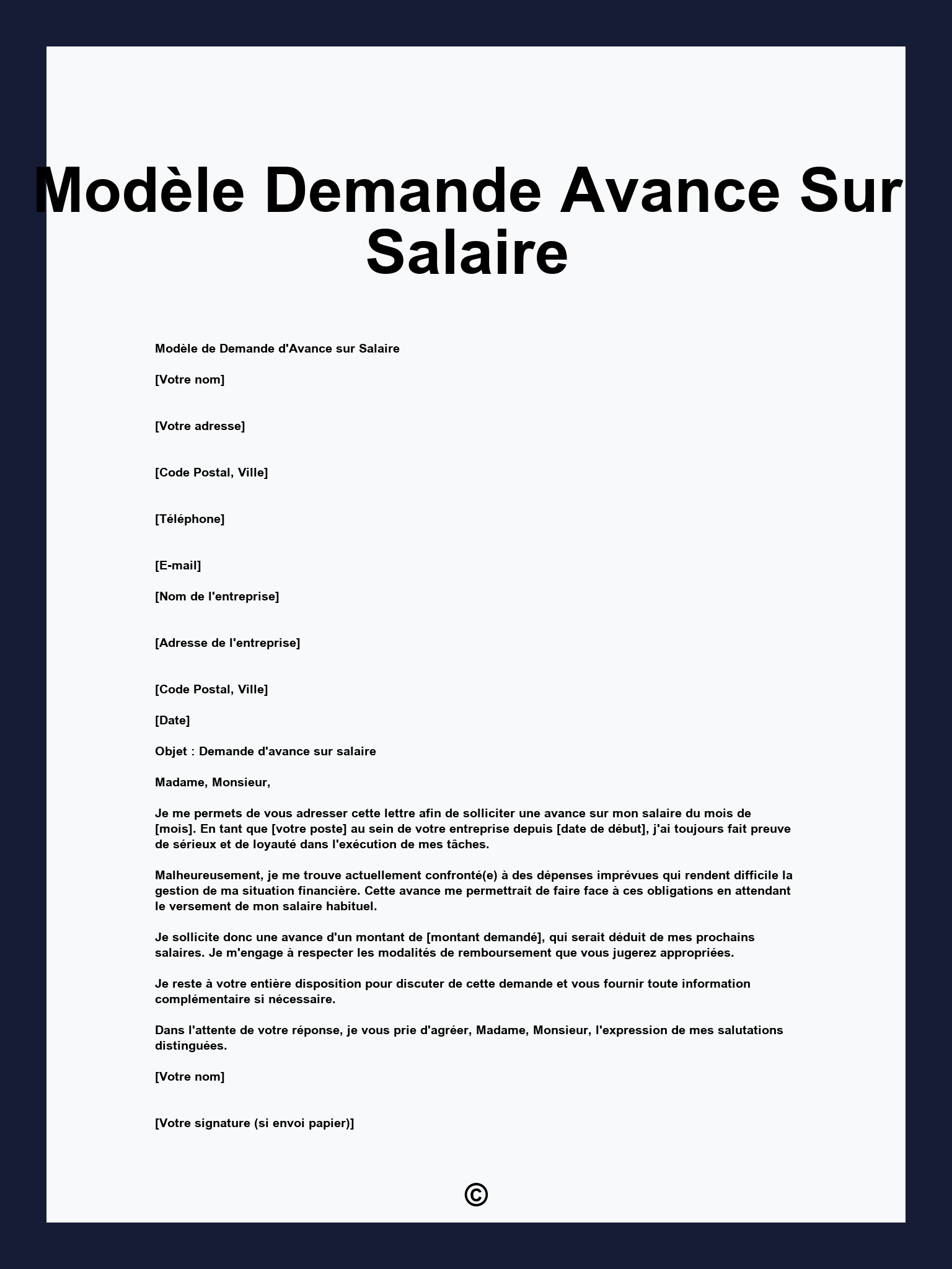 Modèle Demande Avance Sur Salaire
