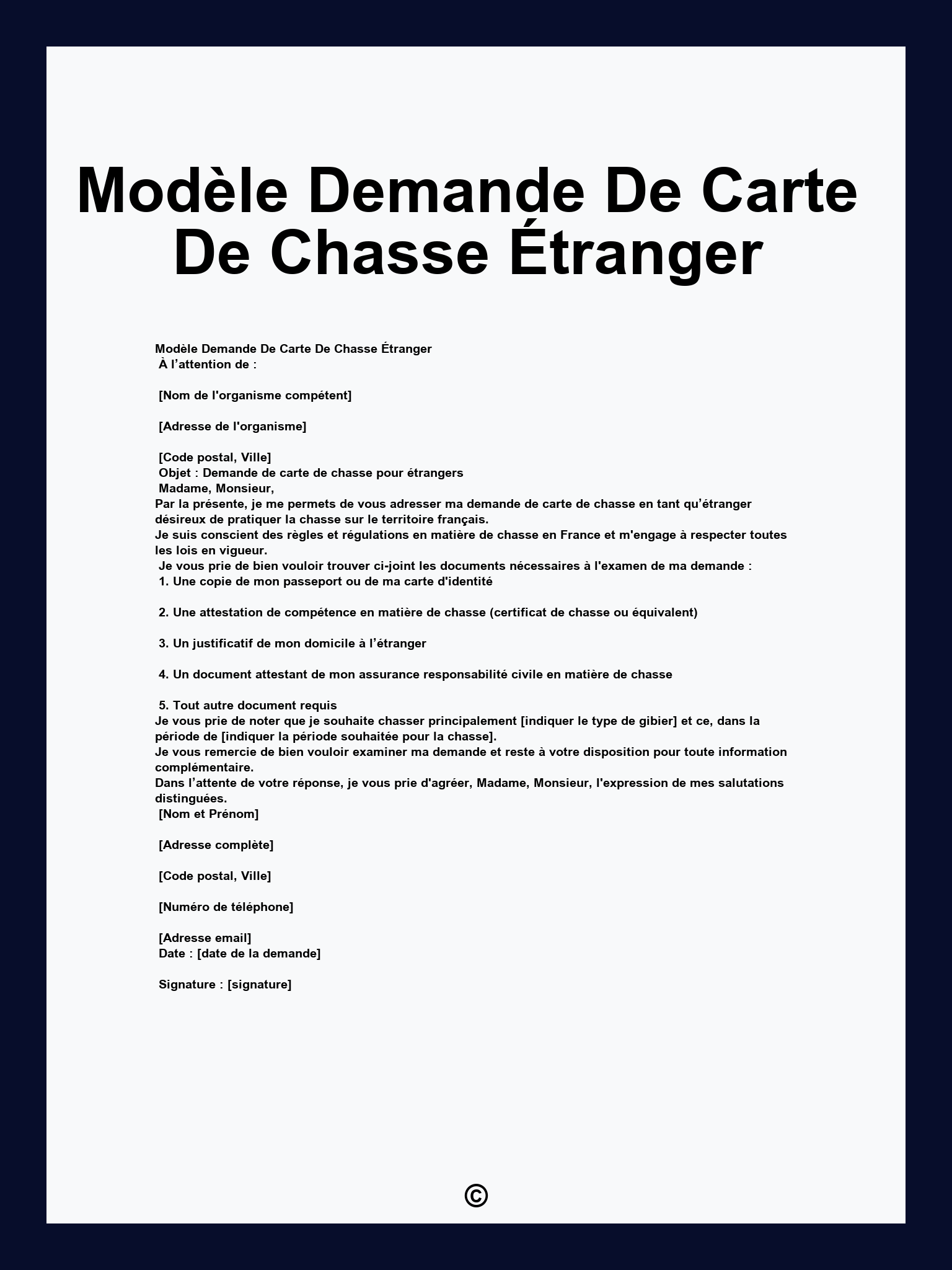 Modèle Demande De Carte De Chasse Étranger