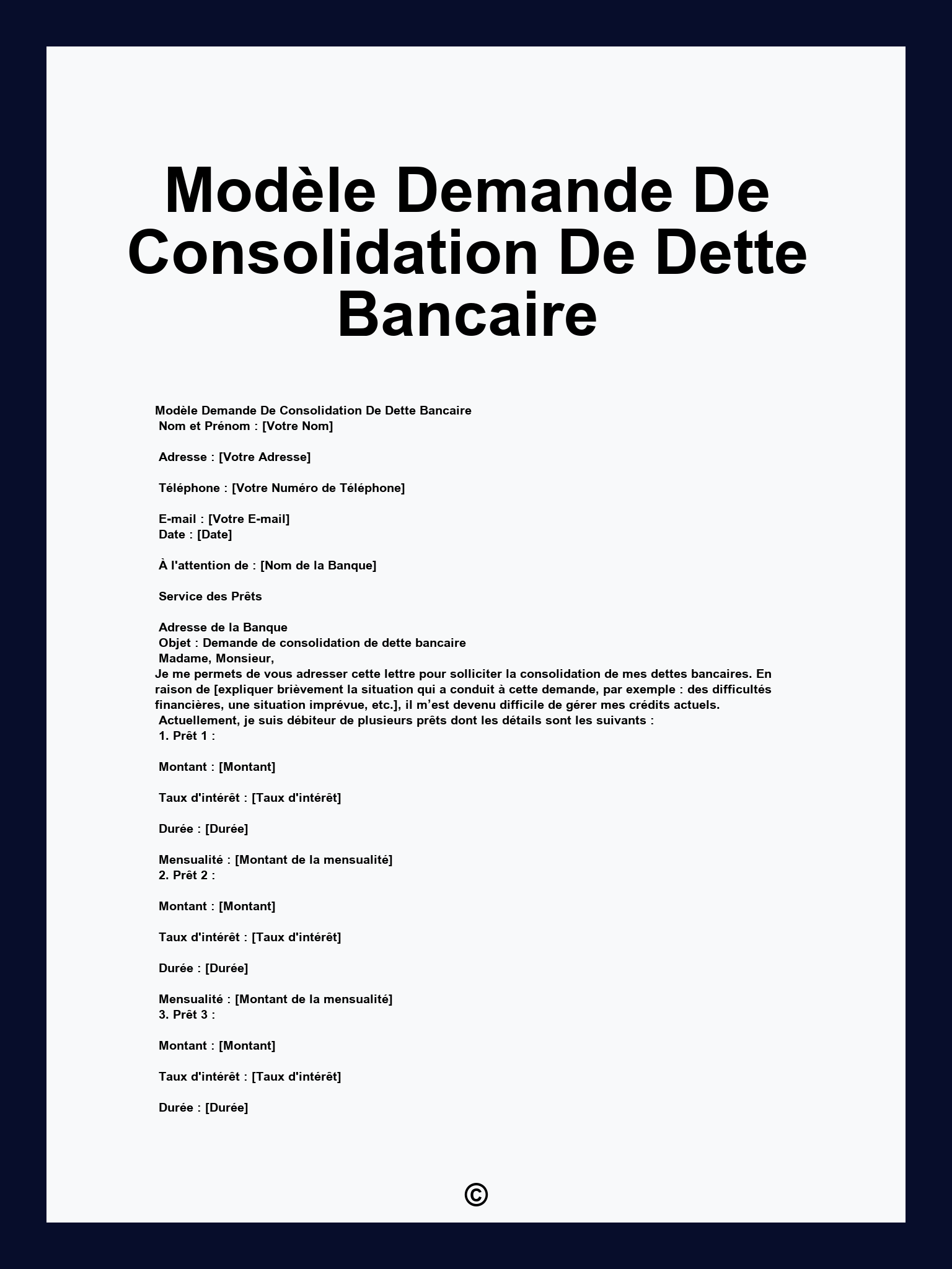 Modèle Demande De Consolidation De Dette Bancaire