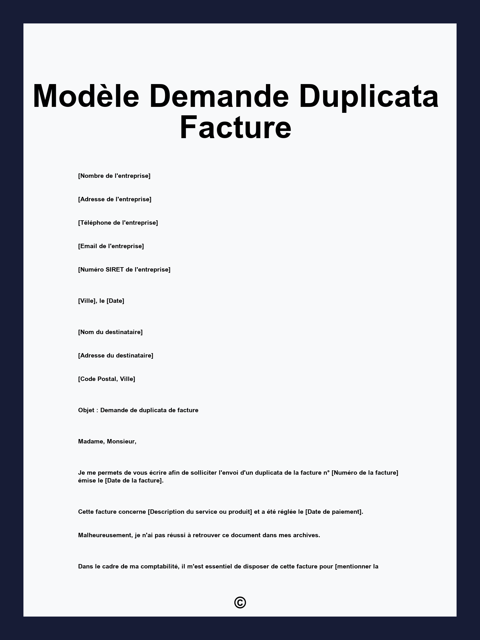 Modèle Demande Duplicata Facture
