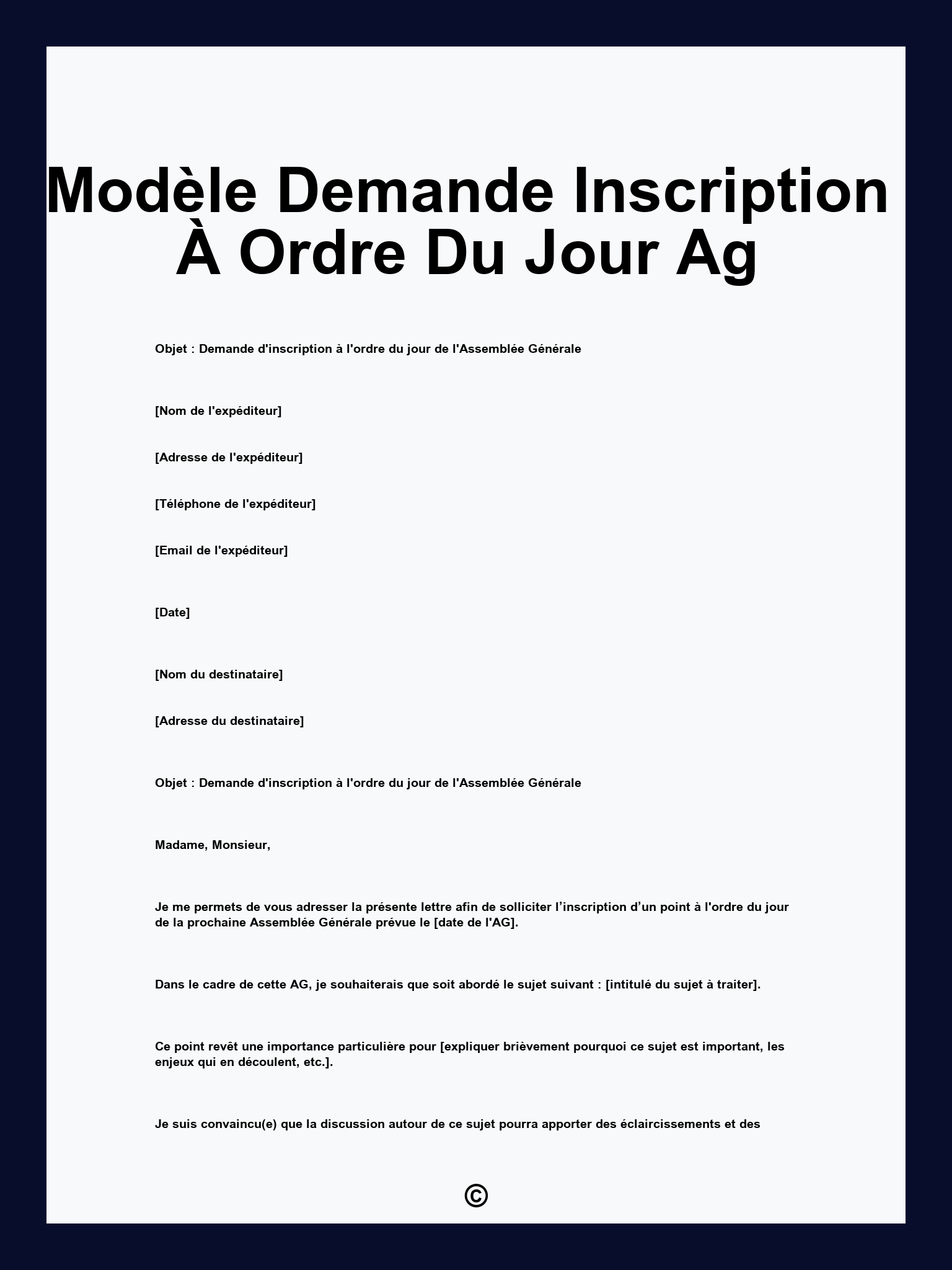 Modèle Demande Inscription À Ordre Du Jour Ag