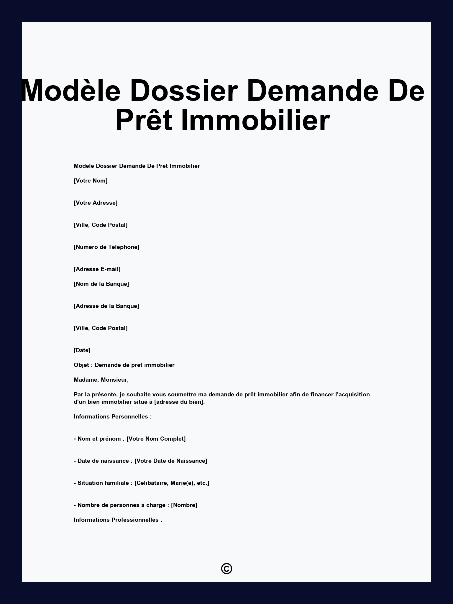 Modèle Dossier Demande De Prêt Immobilier