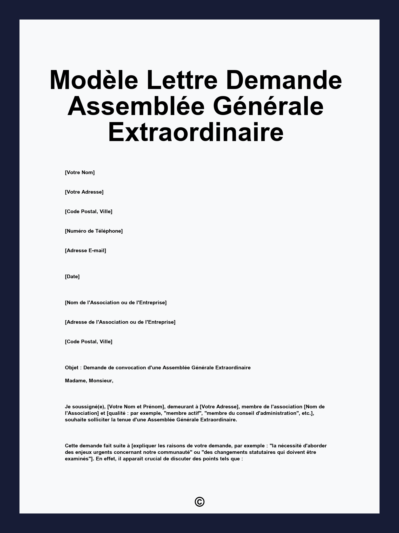 Modèle Lettre Demande Assemblée Générale Extraordinaire