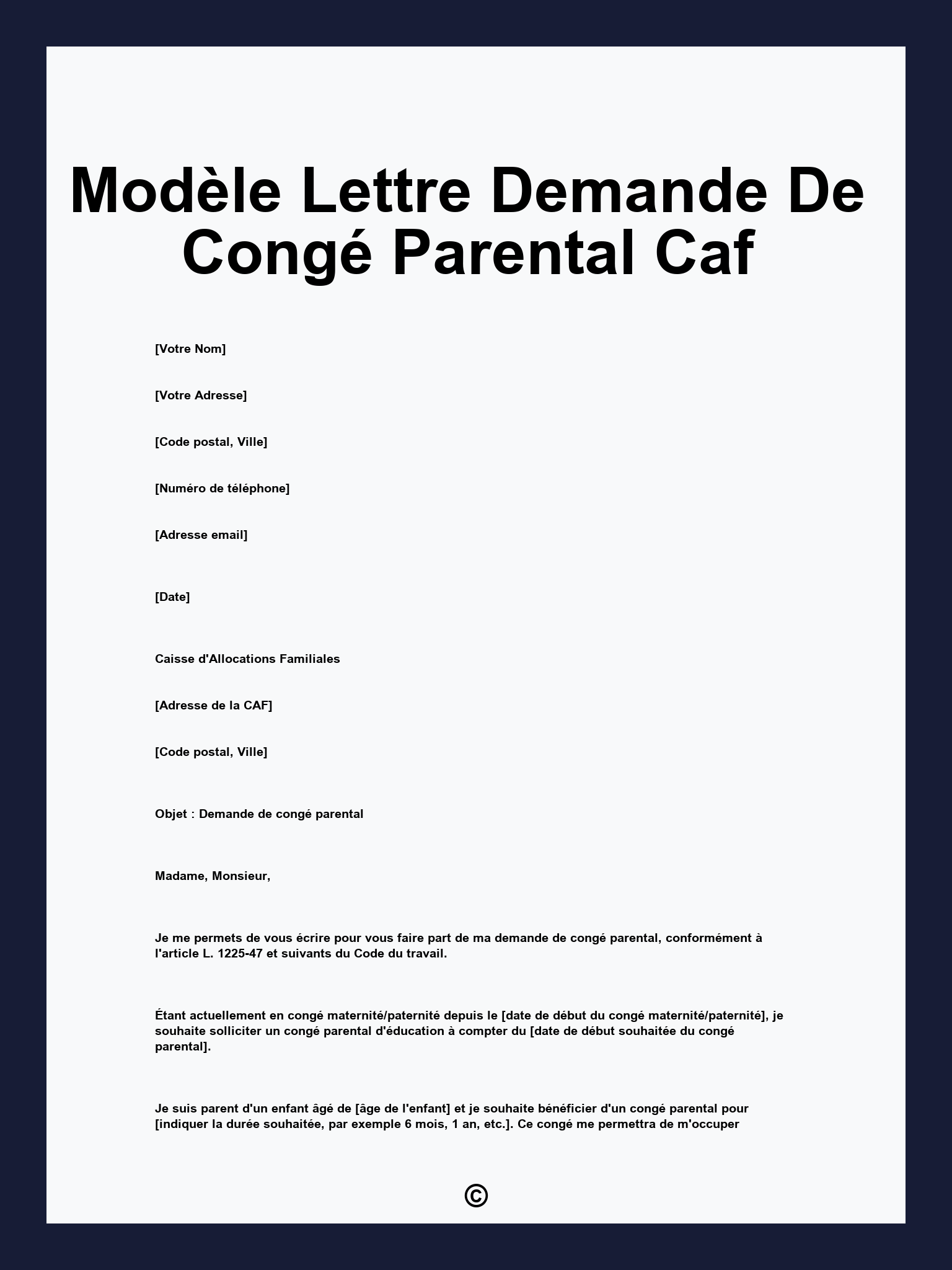 Modèle Lettre Demande De Congé Parental Caf