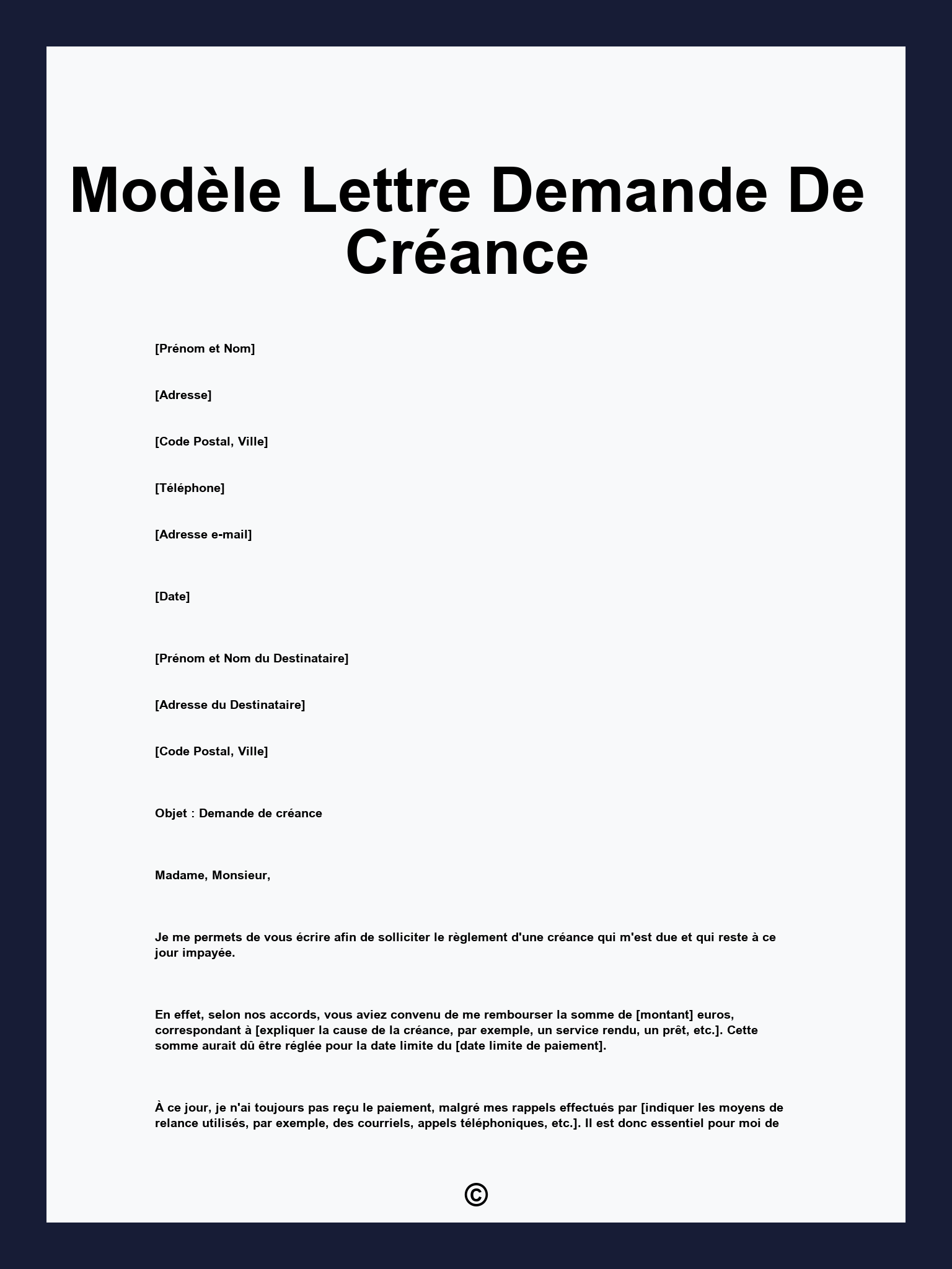 Modèle Lettre Demande De Créance