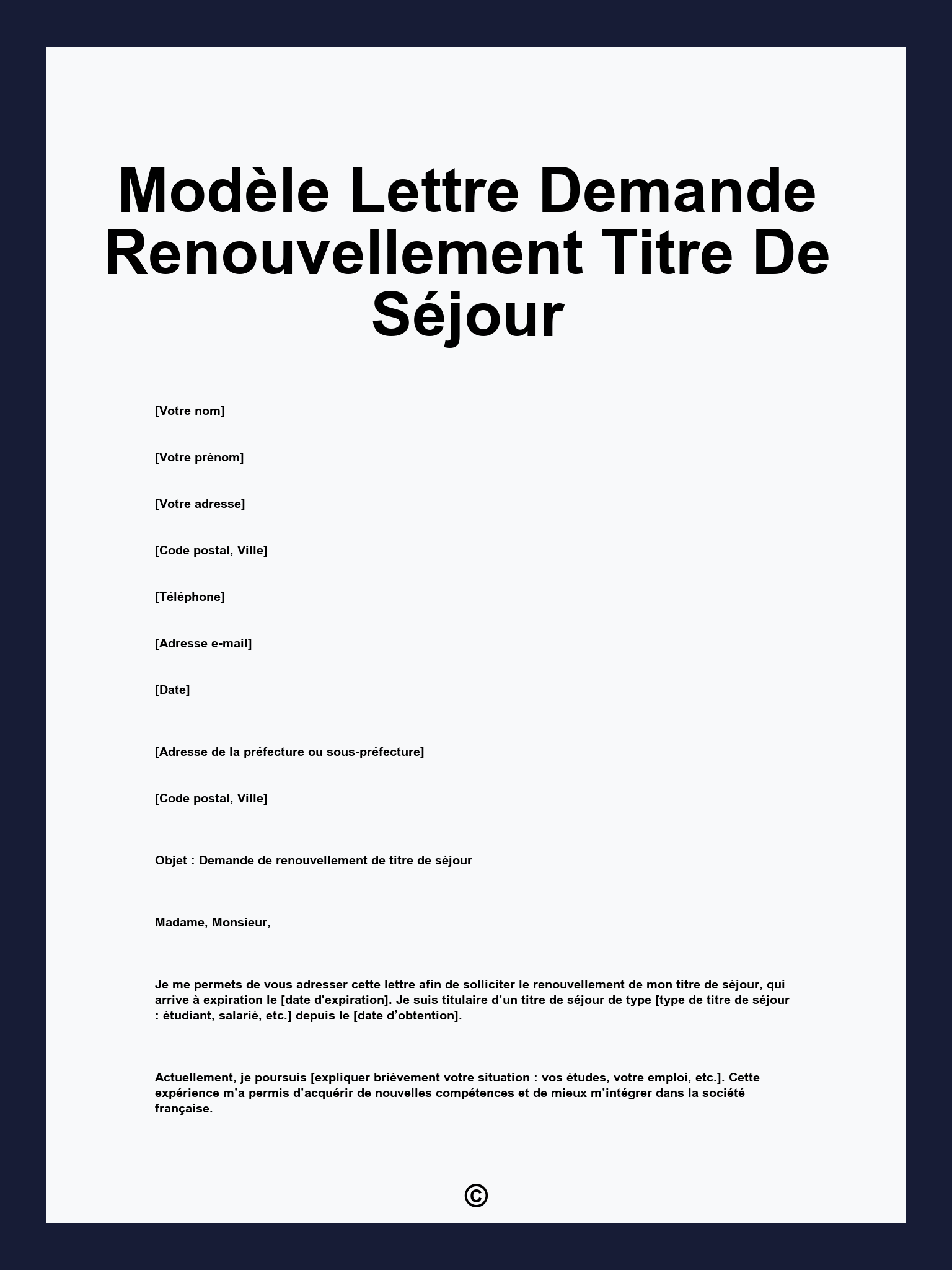 Modèle Lettre Demande Renouvellement Titre De Séjour